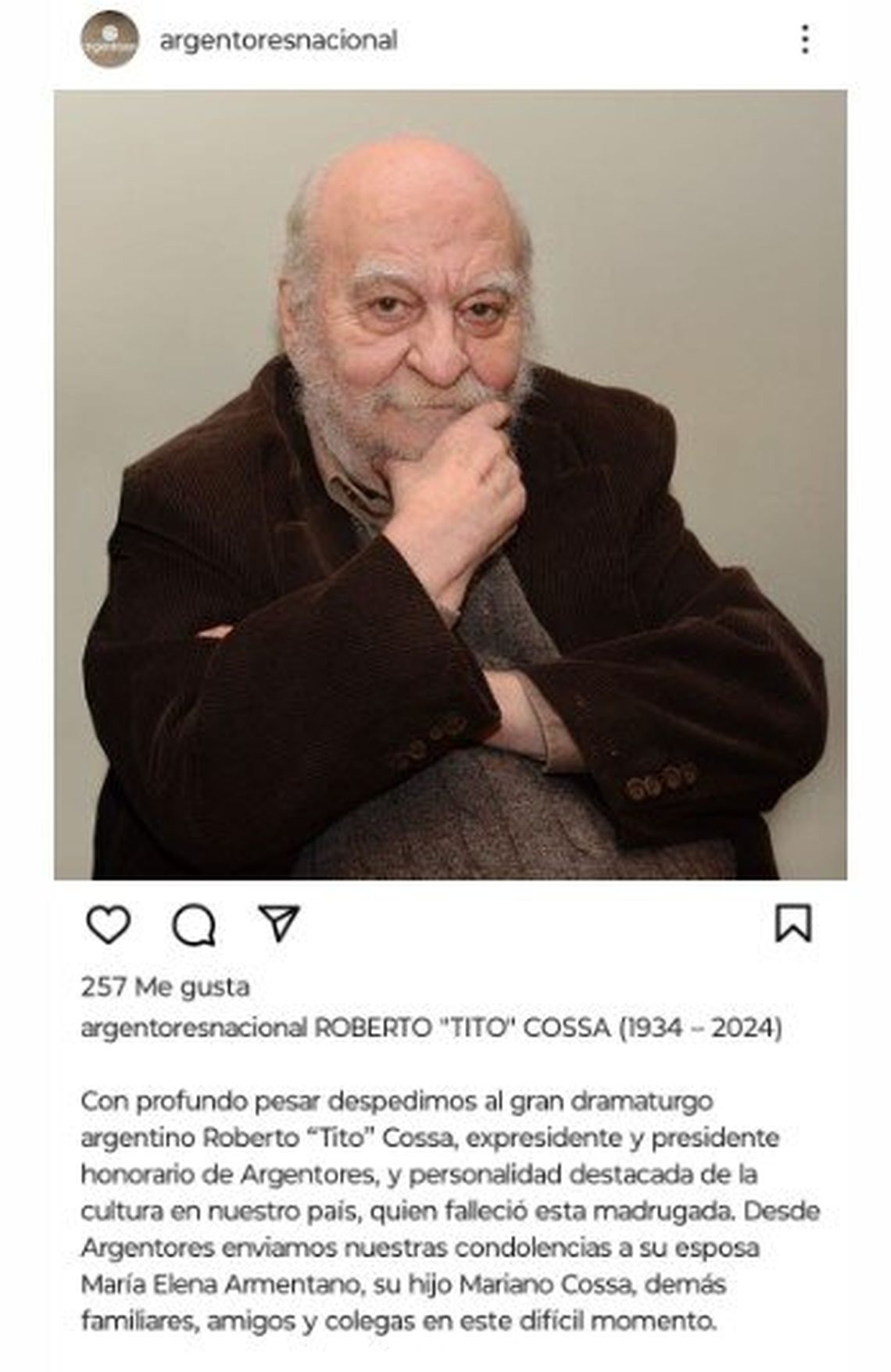 Murió el dramaturgo Roberto Tito Cossa