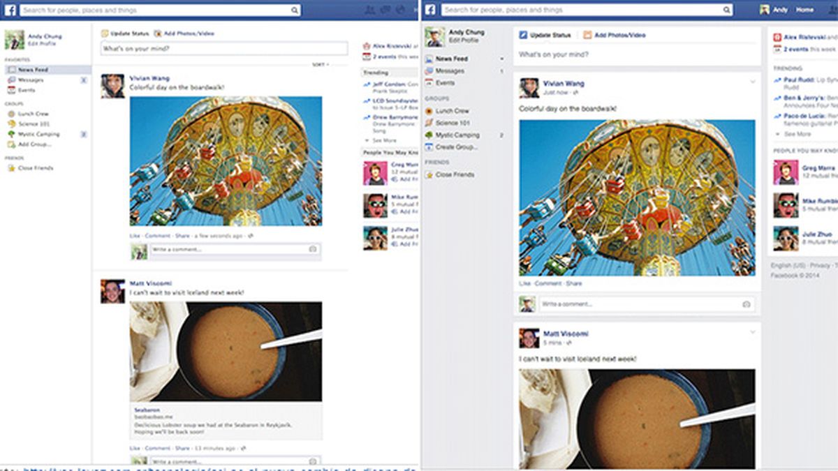 Facebook cambia su diseño: mirá el antes y el después
