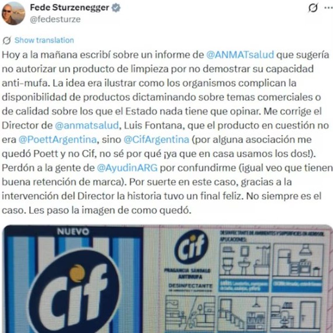 Federico Sturzenegger volvió a cargar contra la ANMAT