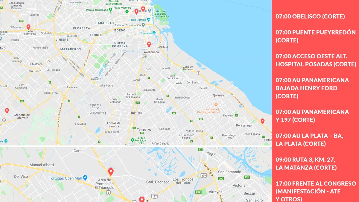 Mapa | Todos los cortes de los accesos a la ciudad