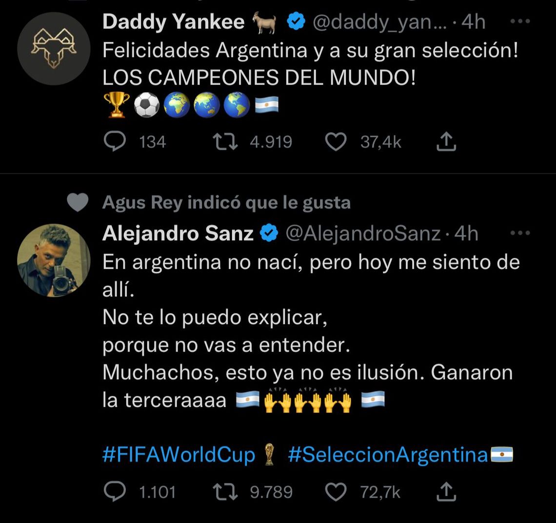 Los famosos del mundo elogian y saludan a la Selección Argentina