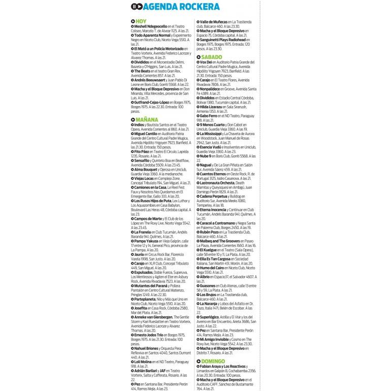 La Agenda Rockera