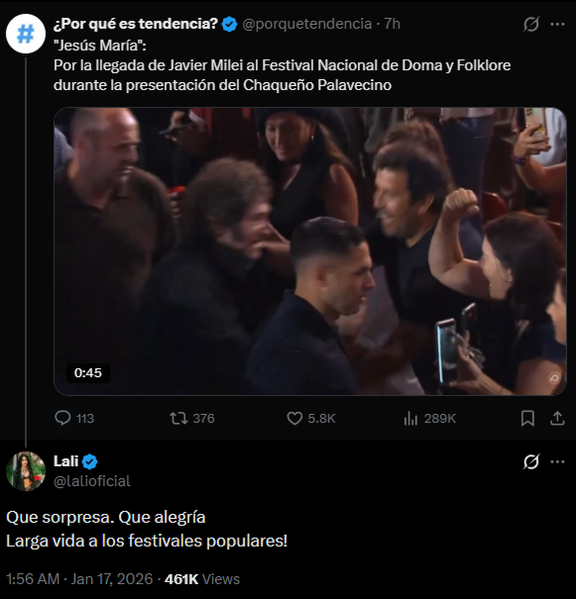 Cómo reaccionó Lali Espósito tras la aparición de Javier Milei en el ...