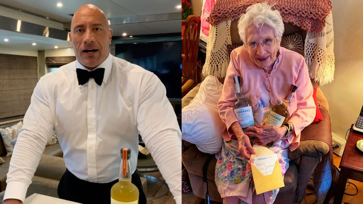 Critican a La Roca por regalarle tequila a una fan de 101 años