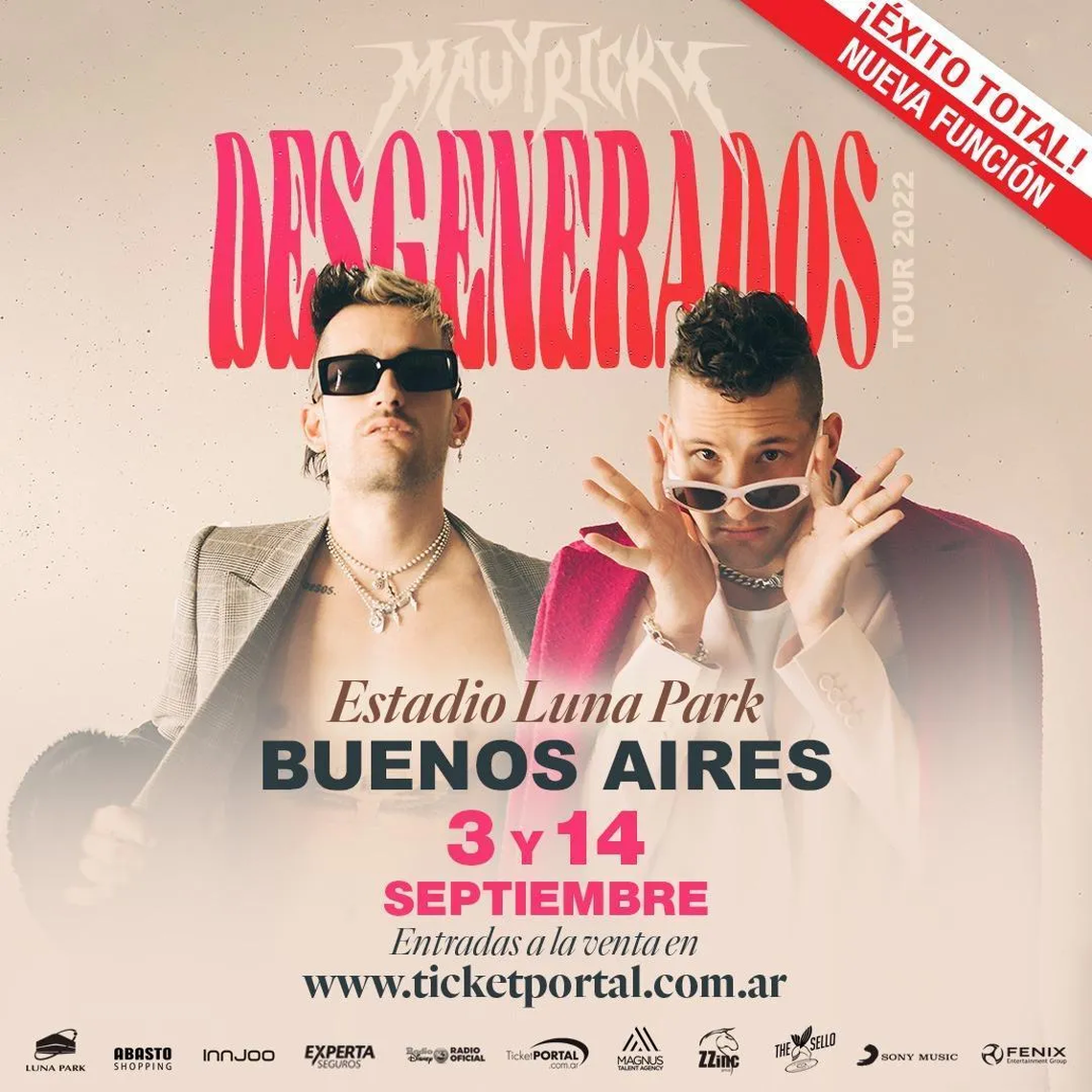 Mau y Ricky confirmaron una segunda fecha en Buenos Aires